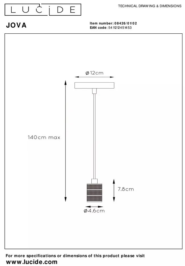 LUCIDE Závěsné svítidlo JOVA  průměr 4,6 cm - 1xE27 - Brass