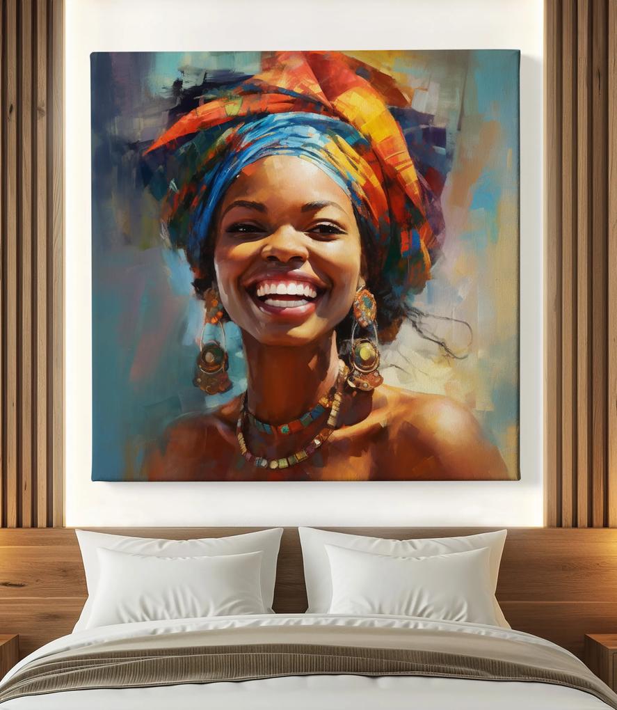 Obraz na plátně - Smějící se africká žena FeelHappy.cz Velikost obrazu: 60 x 60 cm