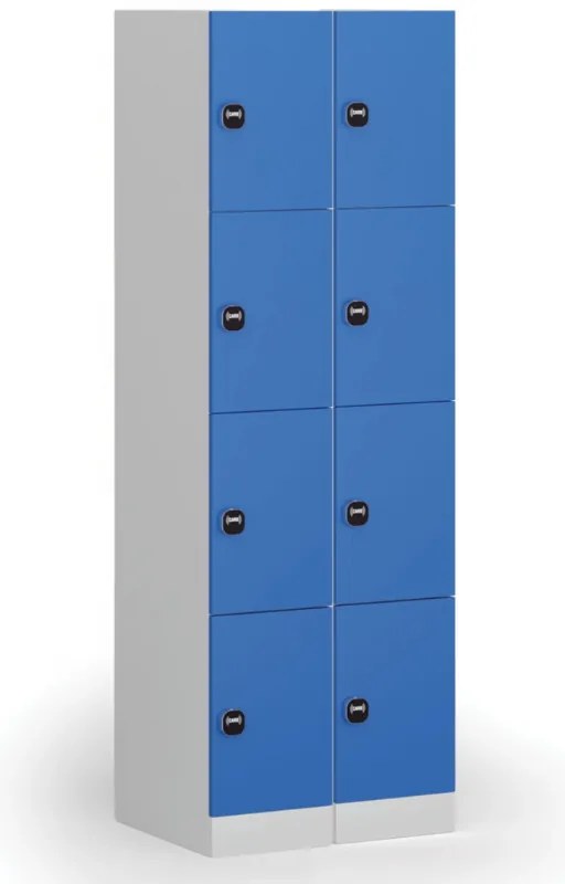 Šatní skříňka S1 s úložnými boxy, 4 boxy, 1850 x 300 x 500 mm, demont, RFID zámek, zelené dveře