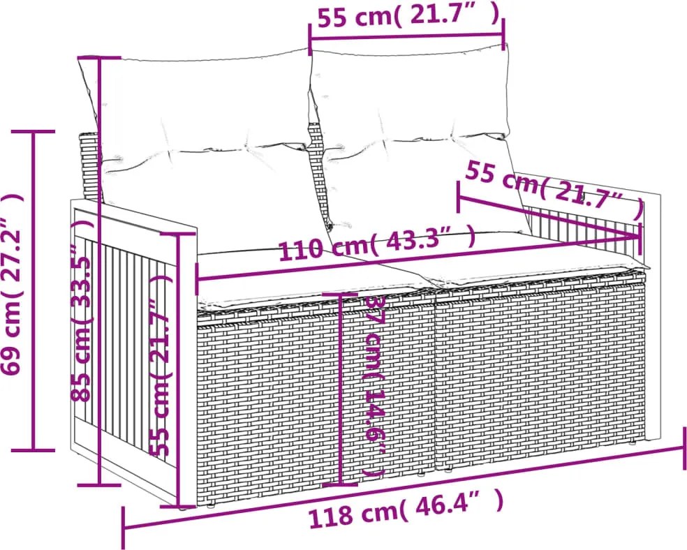 vidaXL 5dílná zahradní sedací souprava s poduškami polyratan [3227456] Barva: Šedá