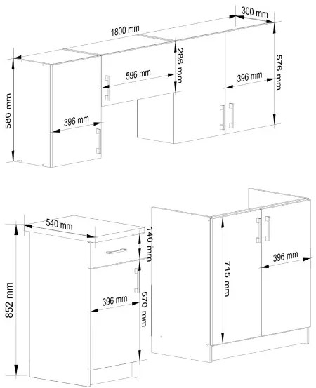Kuchyňská linka LIMA 1.8 m bílá / dub sonoma