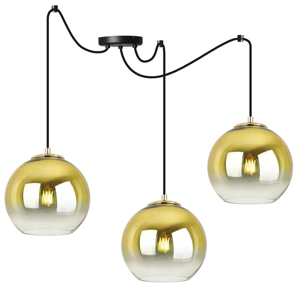 Závěsné svítidlo Bergen Gold Spider, 3x zlaté/transparentní skleněné stínítko (fi 20cm)