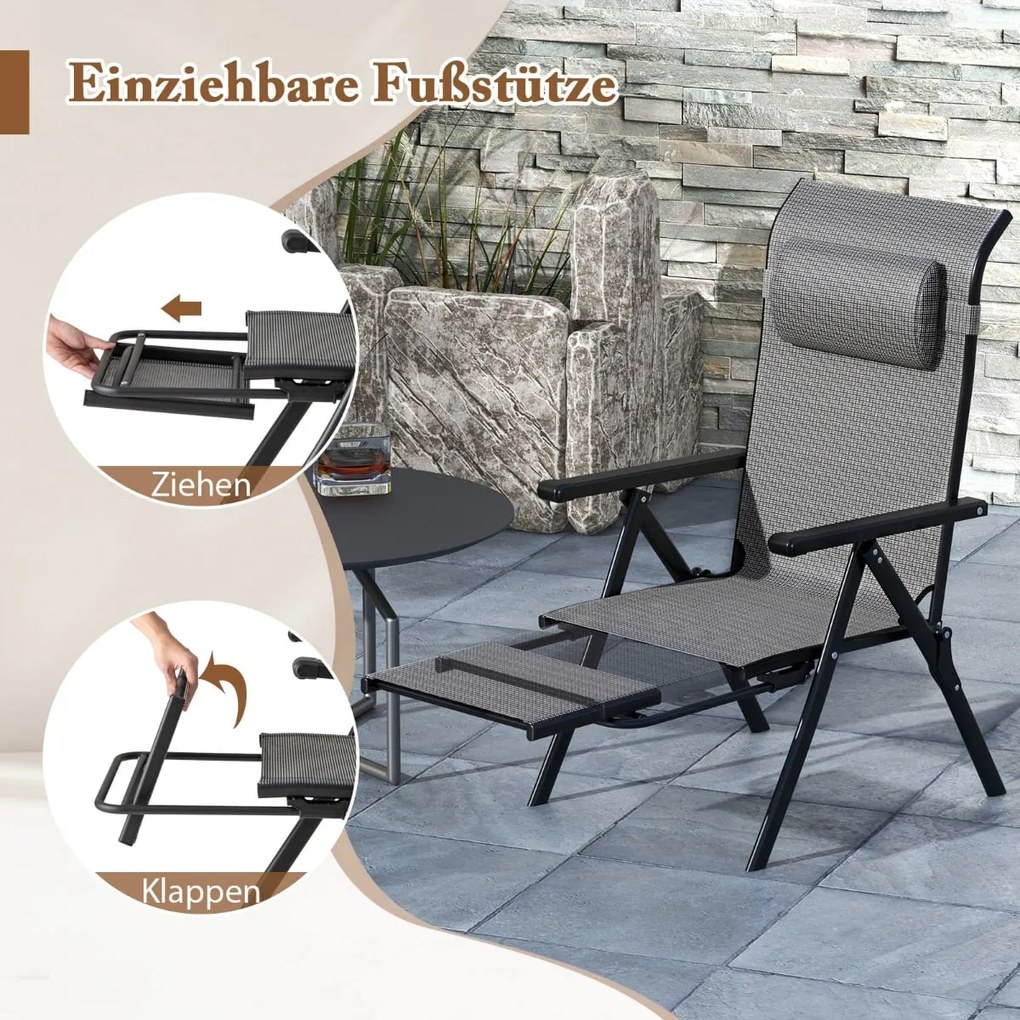 Costway Sada 2 skládacích zahradních křesel s podnožkou, šedá