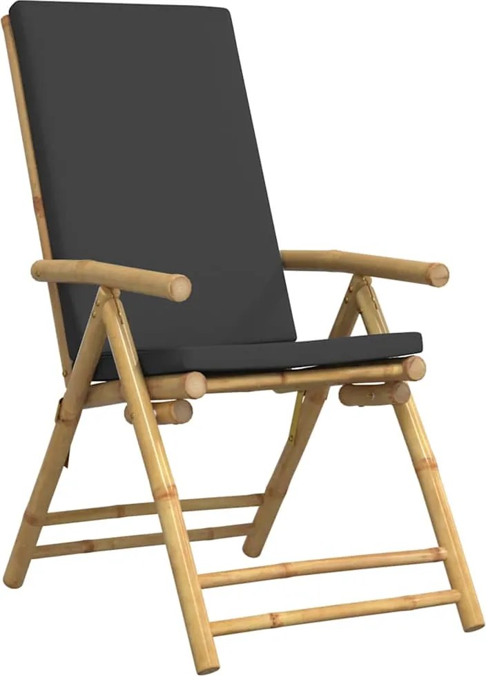 3dílný skládací bistro set s tmavě šedými poduškami bambus 3208938