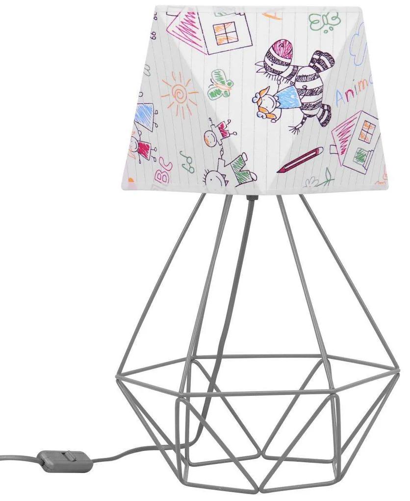 Dětská stolní lampa DIAMOND, 1x bílé textilní stínítko se vzorem, D