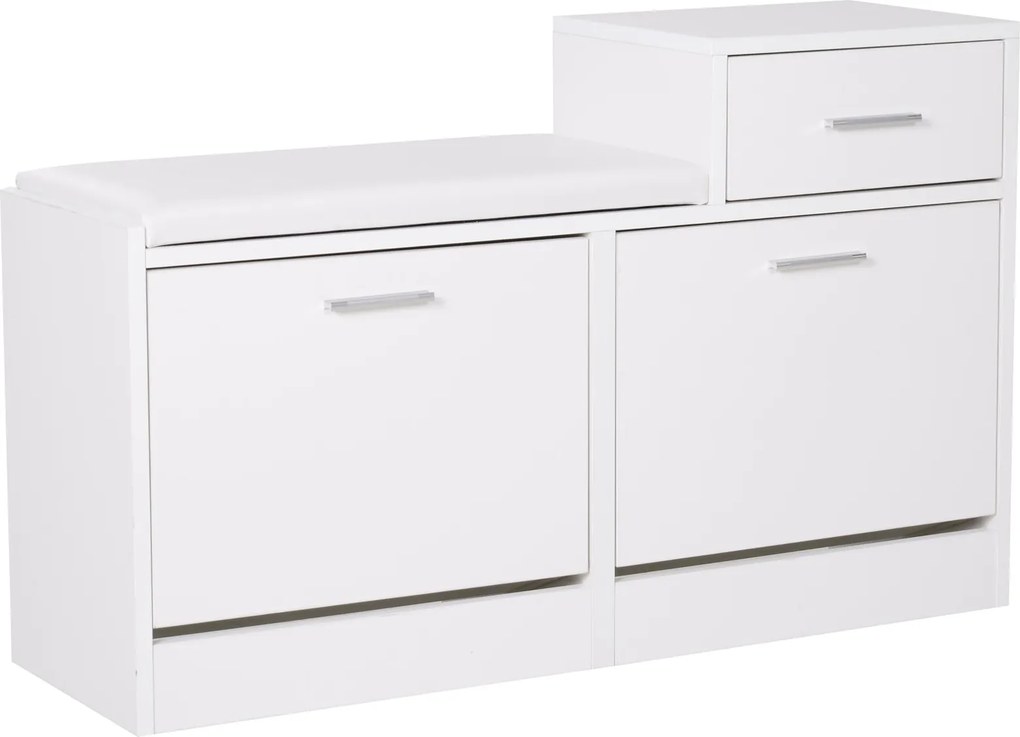 HOMCOM Moderní Botník se Sedákem pro 12 Párů Bot, Úložný Botník do Předsíně, Dřevo, Stylový, Prostorný, 94,5x57x30 cm, Bílá | Aosom