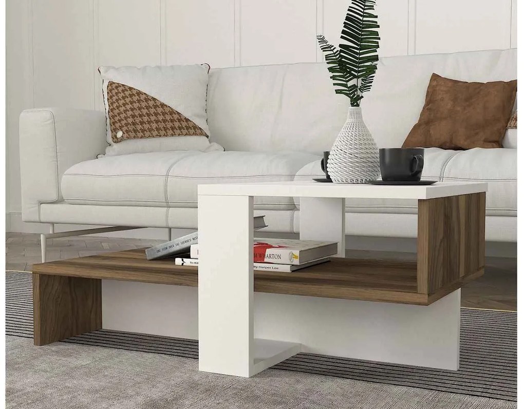 Designový konferenční stolek Jaivan 80 cm bílý / ořech