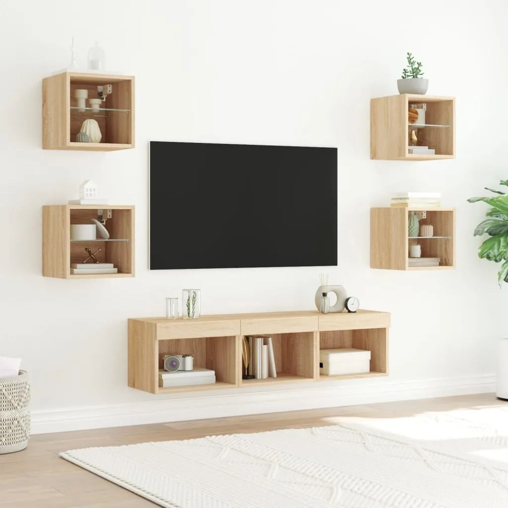 7dílná obývací stěna s LED dub sonoma kompozitní dřevo 3216585