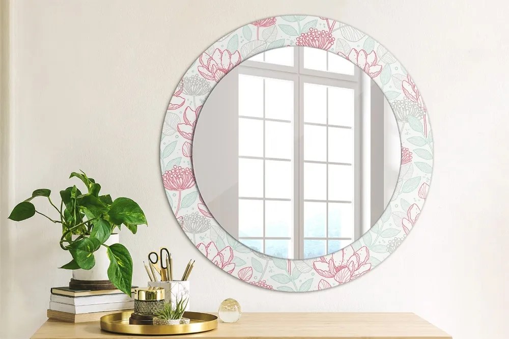 Kulaté zrcadlo s dekorem Květiny fi 60 cm