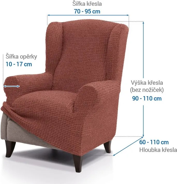 Super strečové potahy RUBINIA cihlová křeslo ušák (š. 70 - 95 cm)