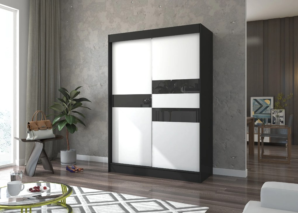 ADRK Furniture Skříň s posuvnými dveřmi a lacobelem BATIA 150 ADRK-SW-BAT-BW-BL-150
