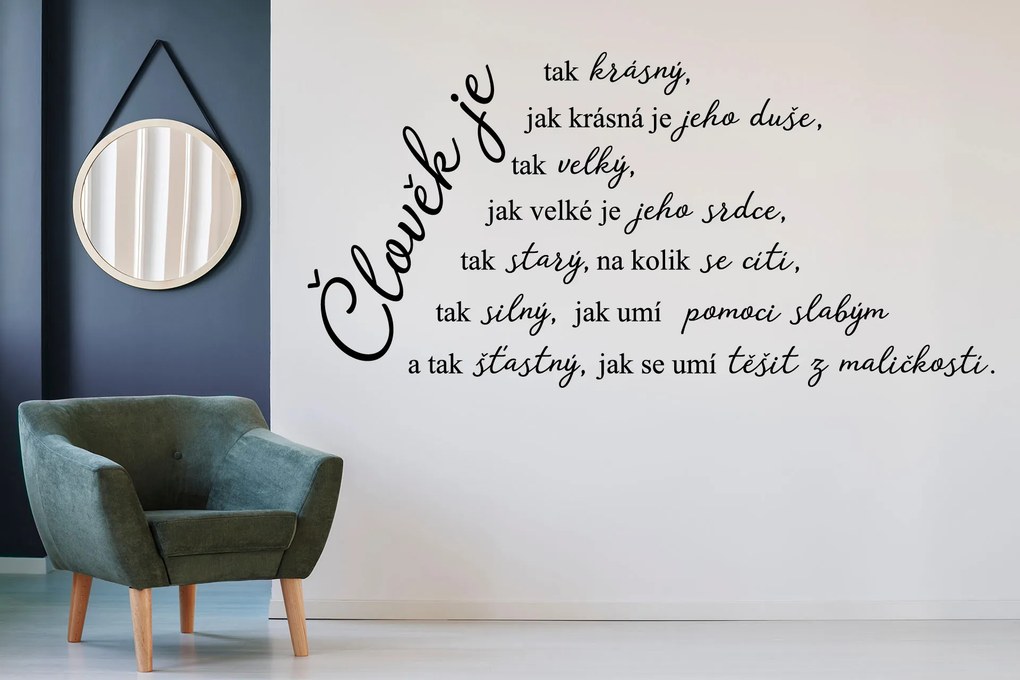 Samolepka na zeď Člověk je Barevná varianta: Černá, Velikost (šířka x výška): 70x34cm