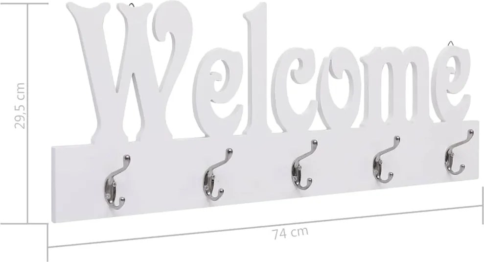 Nástěnný věšák WELCOME bílý 74 x 29,5 cm 284247