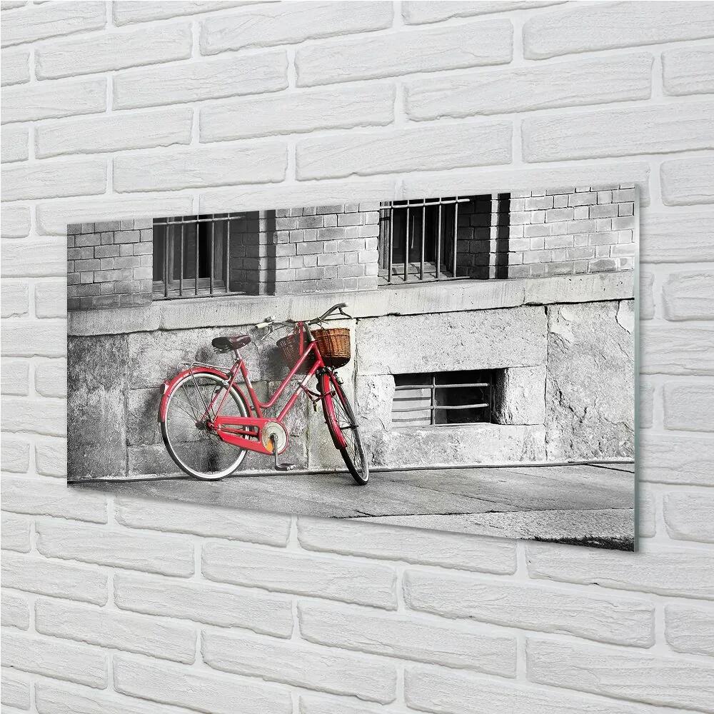 Obraz na skle Červené kolo s košíkem 120x60 cm