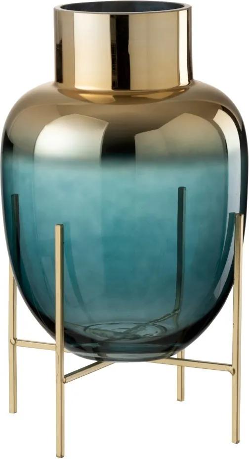 Skleněná tyrkysová dekorační váza na podstavci - Ø 16*27cm