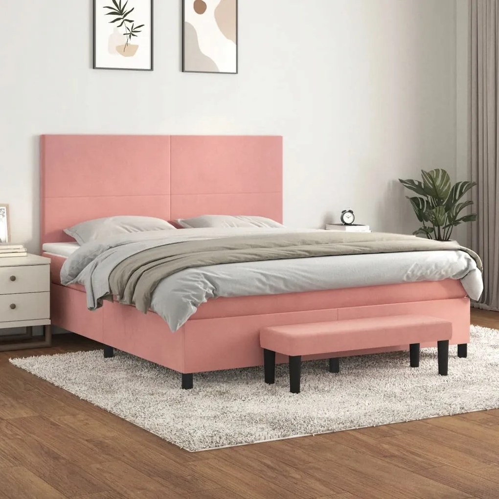 Box Spring Postel S Matrací Samet Růžová Hladký design 180 x 200 cm