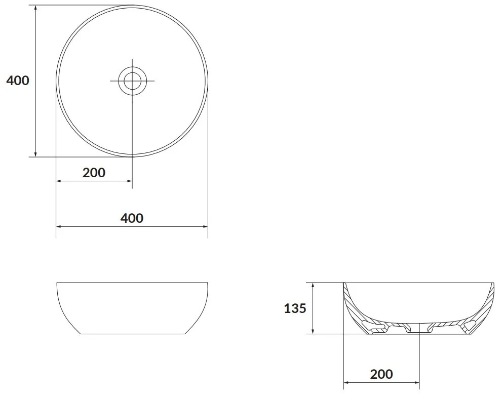 Cersanit Larga, kulaté umyvadlo na desku 40x40 cm, bílá matná, K677-018