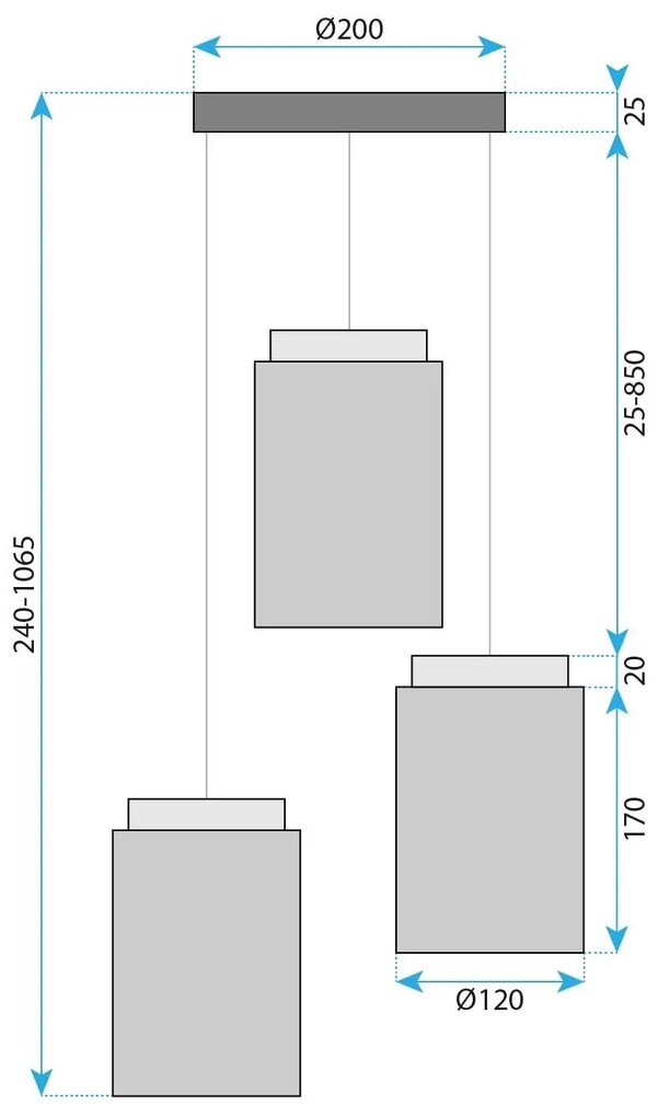 Toolight Toolight, závěsné svítidlo 3xE27, APP1811-3CPR, šedá matná-černá, OSW-00661