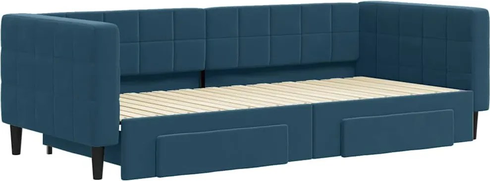 Válenda s přistýlkou a zásuvkami modrá 90 x 200 cm samet 3196738