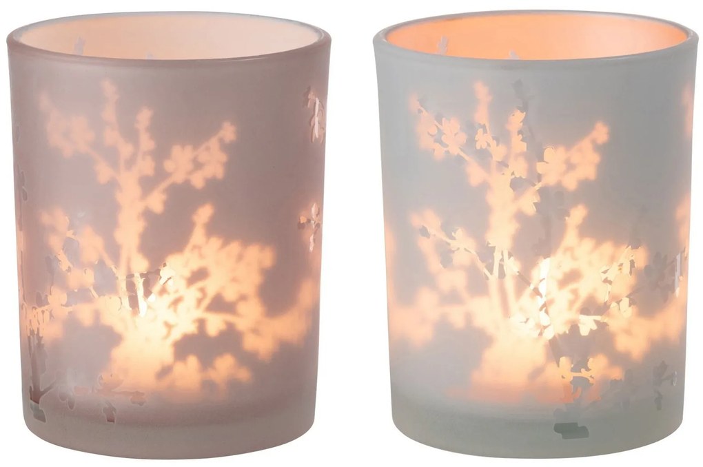 2ks růžový a modrý skleněný svícen na čajovou svíčku Sakura - Ø 10*12cm