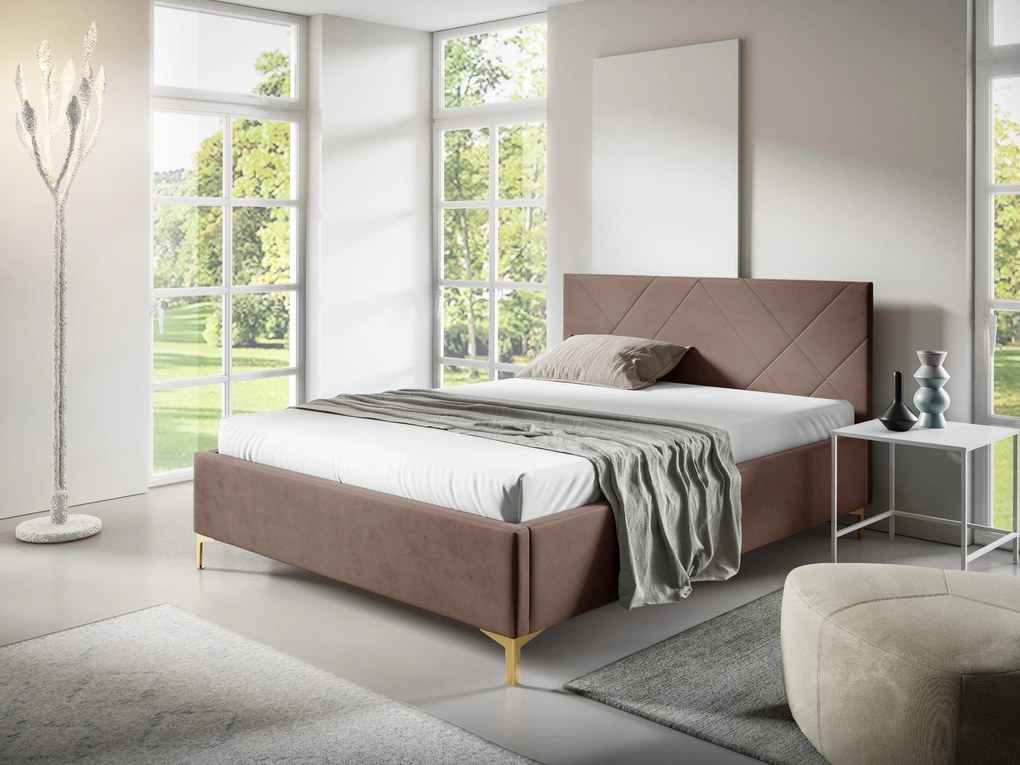 Eka Čalouněná postel SARAH+ 160x200 cm Barva látky Trinity: Okrová (Trinity 2325), Úložný prostor: S kovovým rámem úložného prostoru