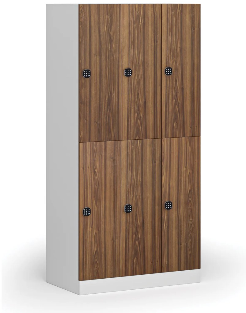 Šatní skříňka S1 s úložnými boxy, 6 boxů, 1850 x 900 x 500 mm, kódový zámek, laminované dveře, ořech