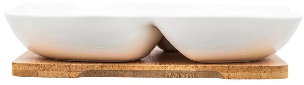Altom Porcelánový set na pochutiny na bambusovém podnosu Regular, 22 x 22 x 4,5 cm