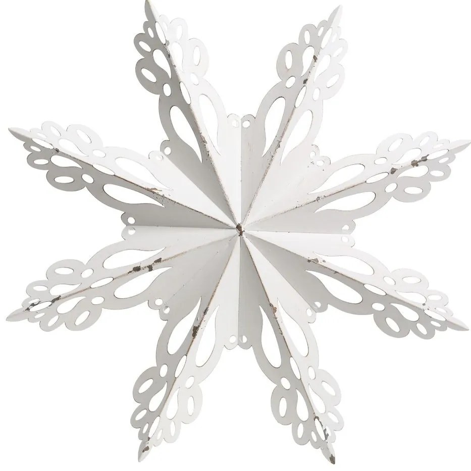 Bílá antik kovová nástěnná dekorace sněhová vločka Snowflake - 53*6 cm