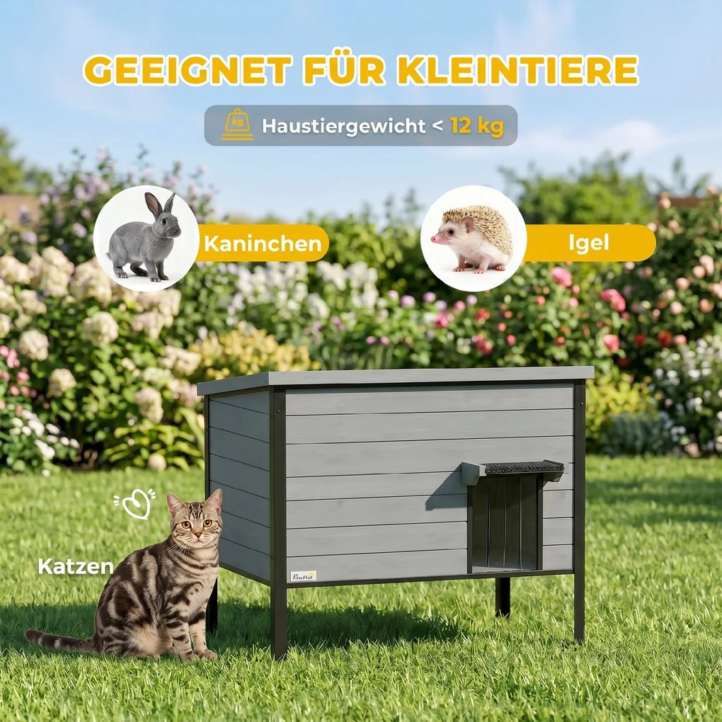 PawHut voděodolný dřevěný kočičí domek se sklápěcí střechou a vyjímatelnou podlahou, 85 x 55 x 70 cm – venkovní / vnitřní úkryt pro 1–2 kočky (až 12 …