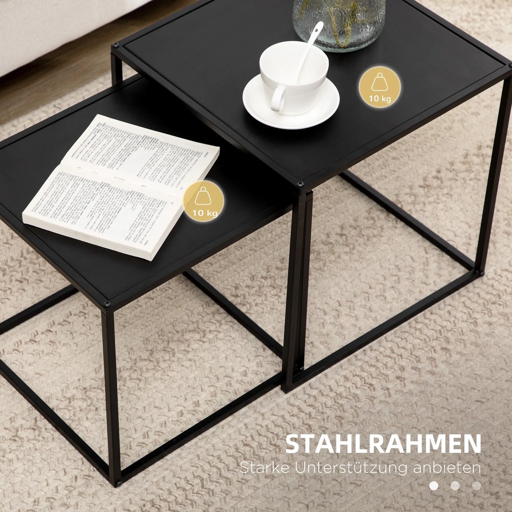HOMCOM konferenční stolek sada 2 stolků moderní design ocelový rám do 10 kg černý 120x59x45cm do obývacího pokoje