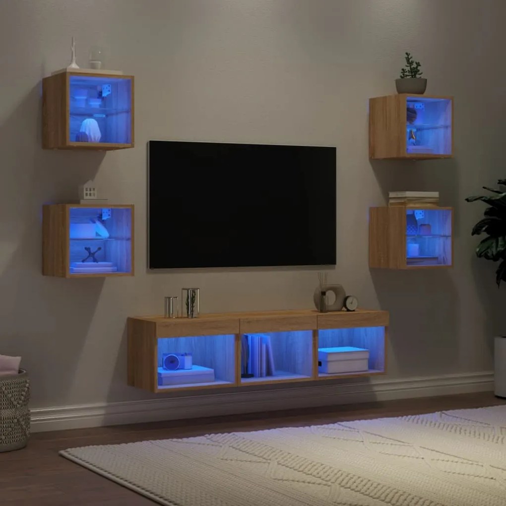 7dílná obývací stěna s LED dub sonoma kompozitní dřevo 3216585