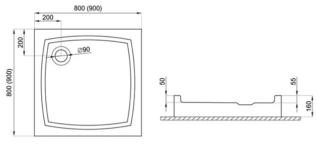 Polimat Kompaktní čtvercová akrylátová sprchová vanička Patio 1 80x80 (90x90) Barva: Bílá, Rozměry (cm): 80x80