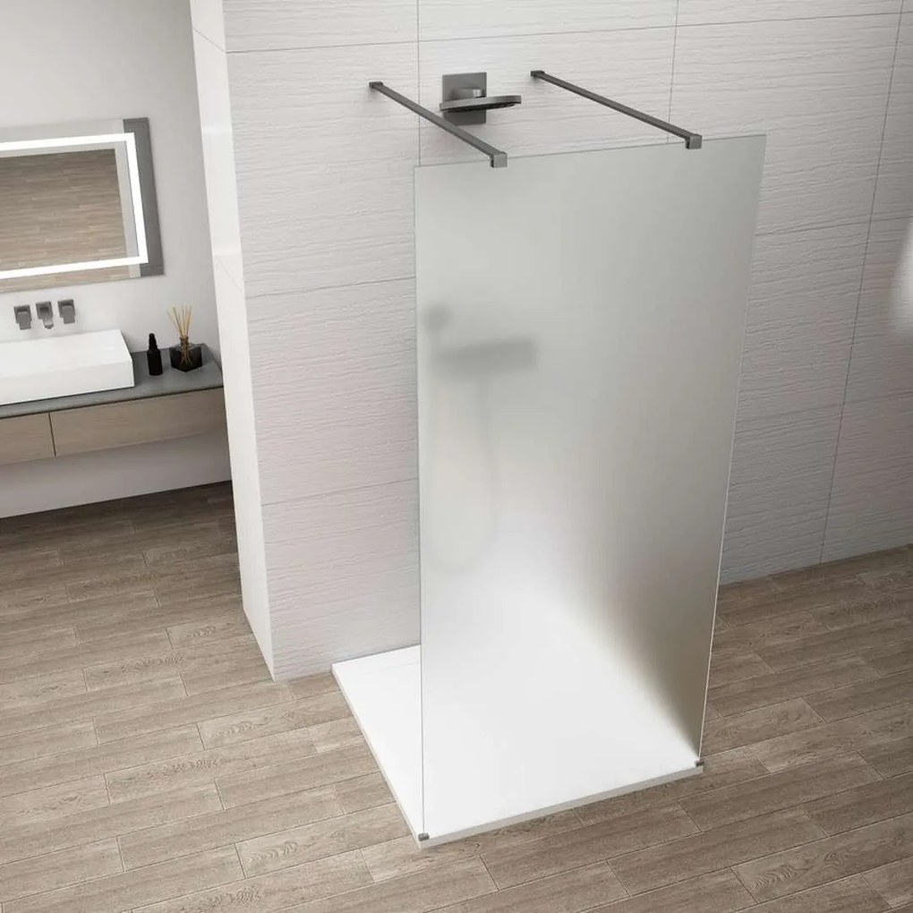 Polysan Esca - Sprchová stěna Walk-In 100x210 cm, Antidrop, matné sklo/gun metal ES1110-12
