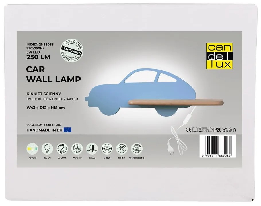 Modré dětské svítidlo Car – Candellux Lighting