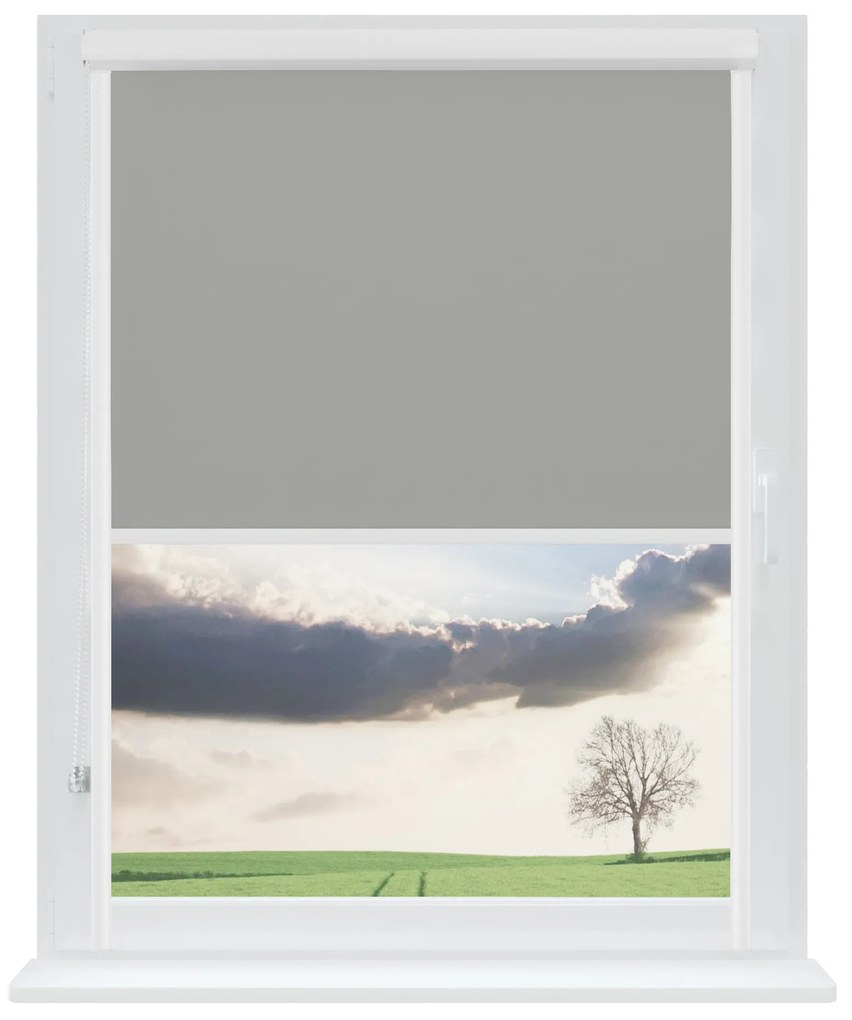 Dekodum Zatemňovací roleta v bílé kazetě, barva látky Grey Šířka (cm): 53, Výška (cm): Balkonová (do 200 cm), Strana mechanismu: Práva