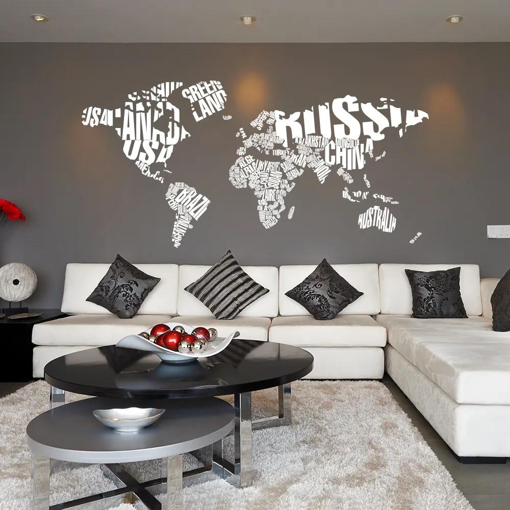GLIX Mapa světa - samolepka na zeď Bílá 200 x 100 cm