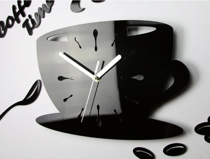 M.Clock Nástěnné akrylové 3D kuchyňské hodiny 64x43cm různé barvy Barva: černá