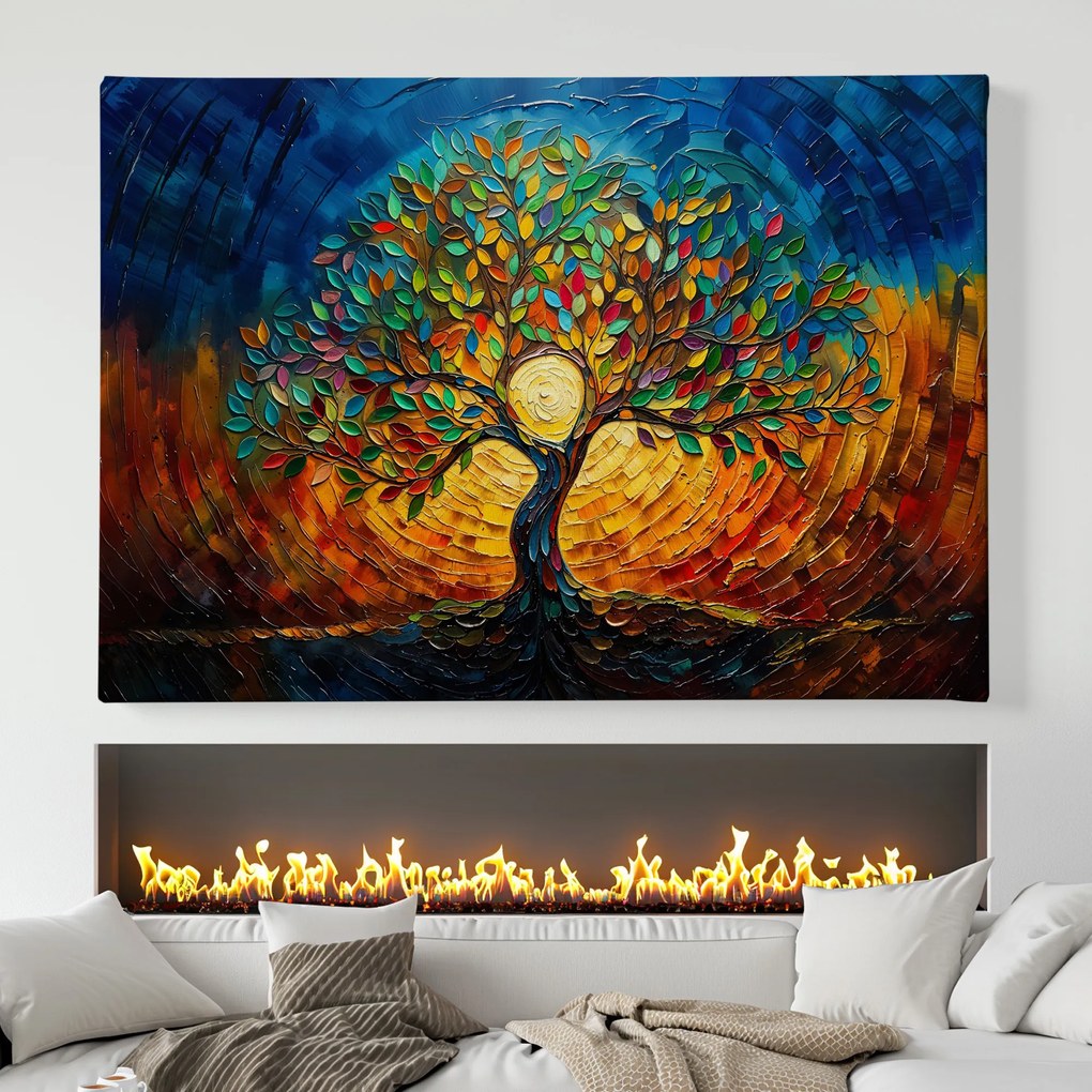 Obraz na plátně - Strom života Dotek slunce FeelHappy.cz Velikost obrazu: 120 x 80 cm