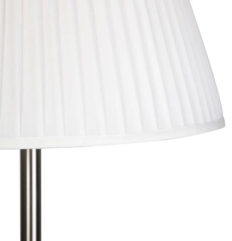 Moderní stojací lampa ocelová s bílým plisovaným stínidlem 45 cm - Simplo