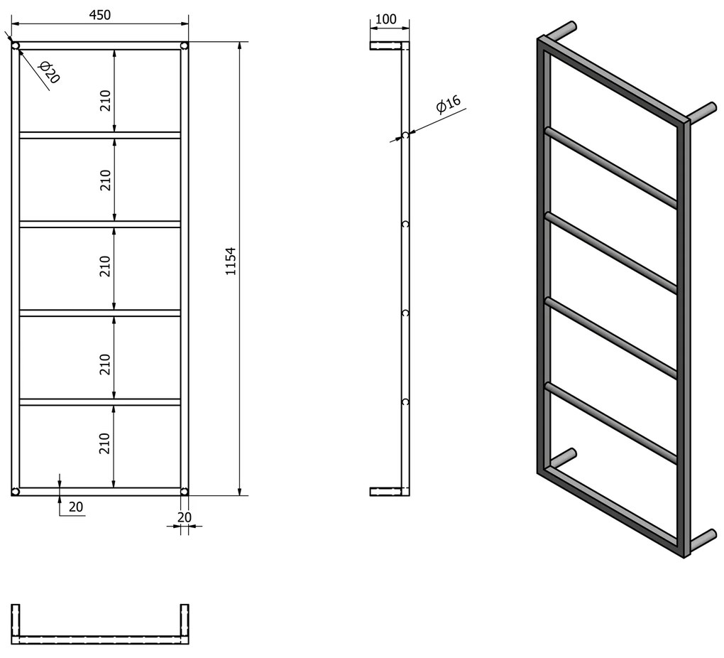 Sapho SKA nástěnný sušák ručníků 450x1150x100mm, bílá mat, SKA511