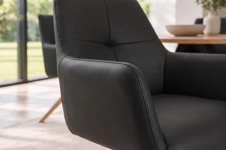 Designová otočná židle Devassy černá kůže / dub