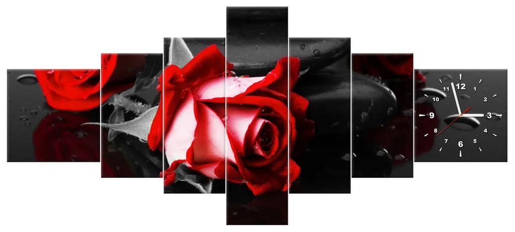 Gario Obraz s hodinami Roses and spa - 7 dílný Rozměry: 210 x 100 cm