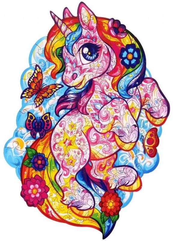 Puzzle dřevěné, barevné - Pohádkový jednorožec
