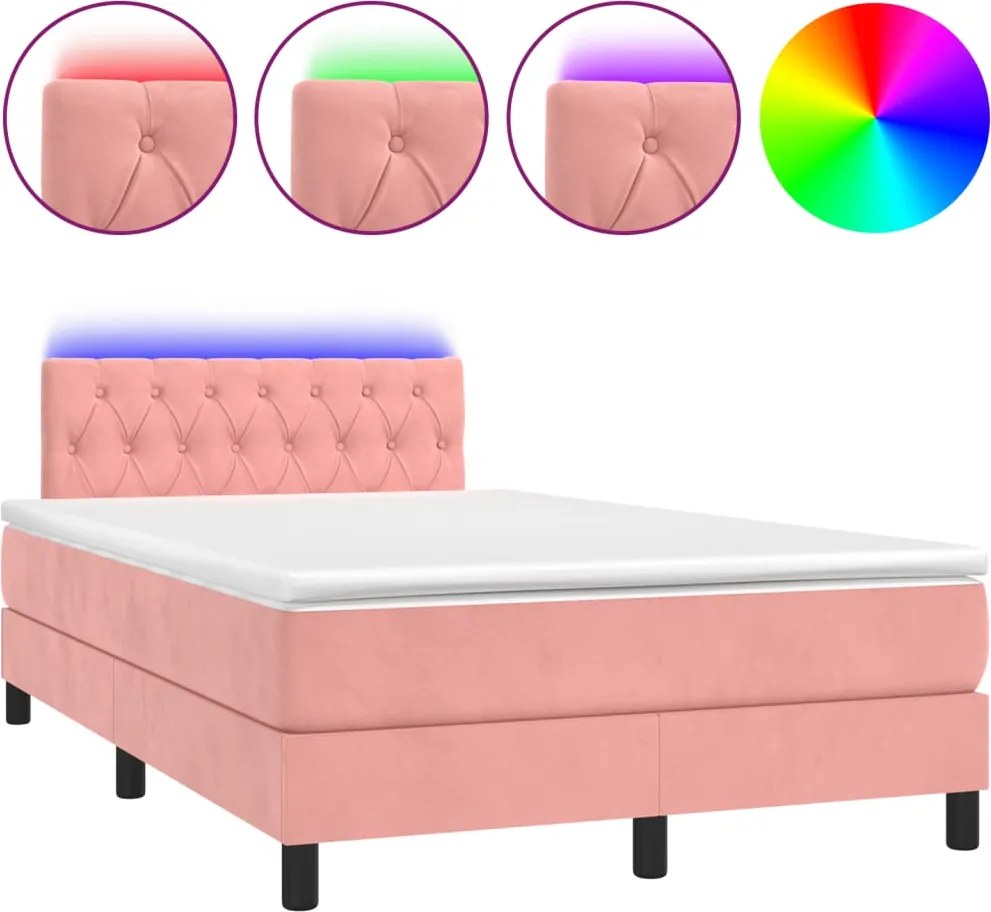 Box spring postel s matrací a LED růžová 120 x 190 cm samet 3270176