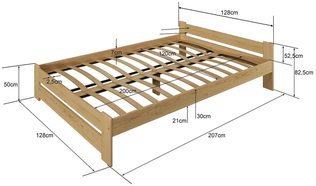 Postel z masivu 120x200 Euro olše s roštem