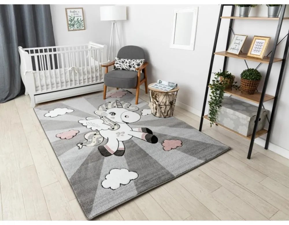 Dětský kusový koberec Jednorožec šedý 200x290cm