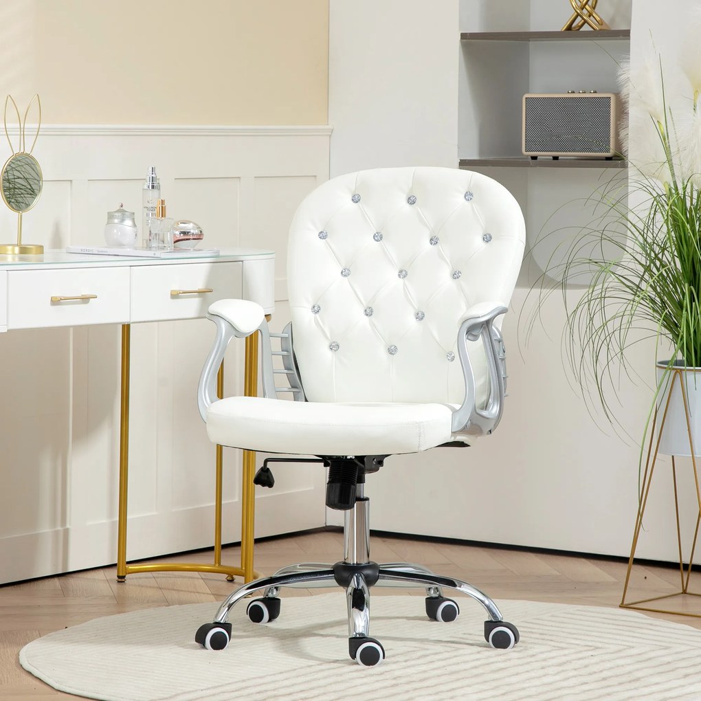 Vinsetto Kancelářská židle, ergonomická židle ke stolu s područky, polstrované opěradlo bílé