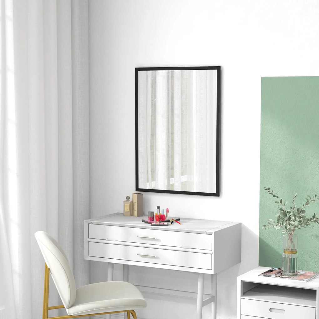 HOMCOM Obdélníkové Zrcadlo se Háčky, Zrcadlo ve Skle a MDF, 60x80 cm, Černé