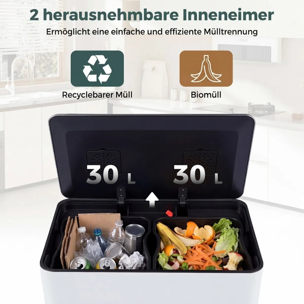 Costway 60 L kuchyňský odpadkový koš z nerezové oceli s pedálem a měkkým