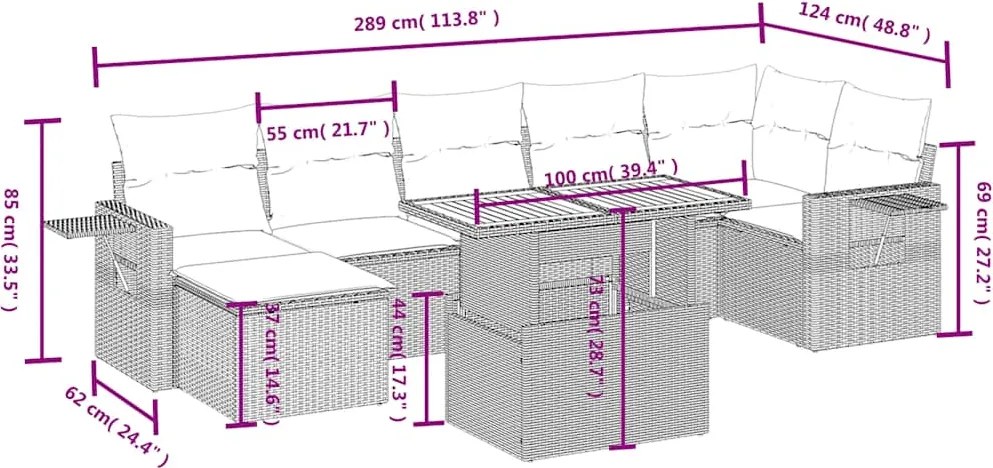 8dílná zahradní sedací souprava s poduškami černá polyratan 3271860